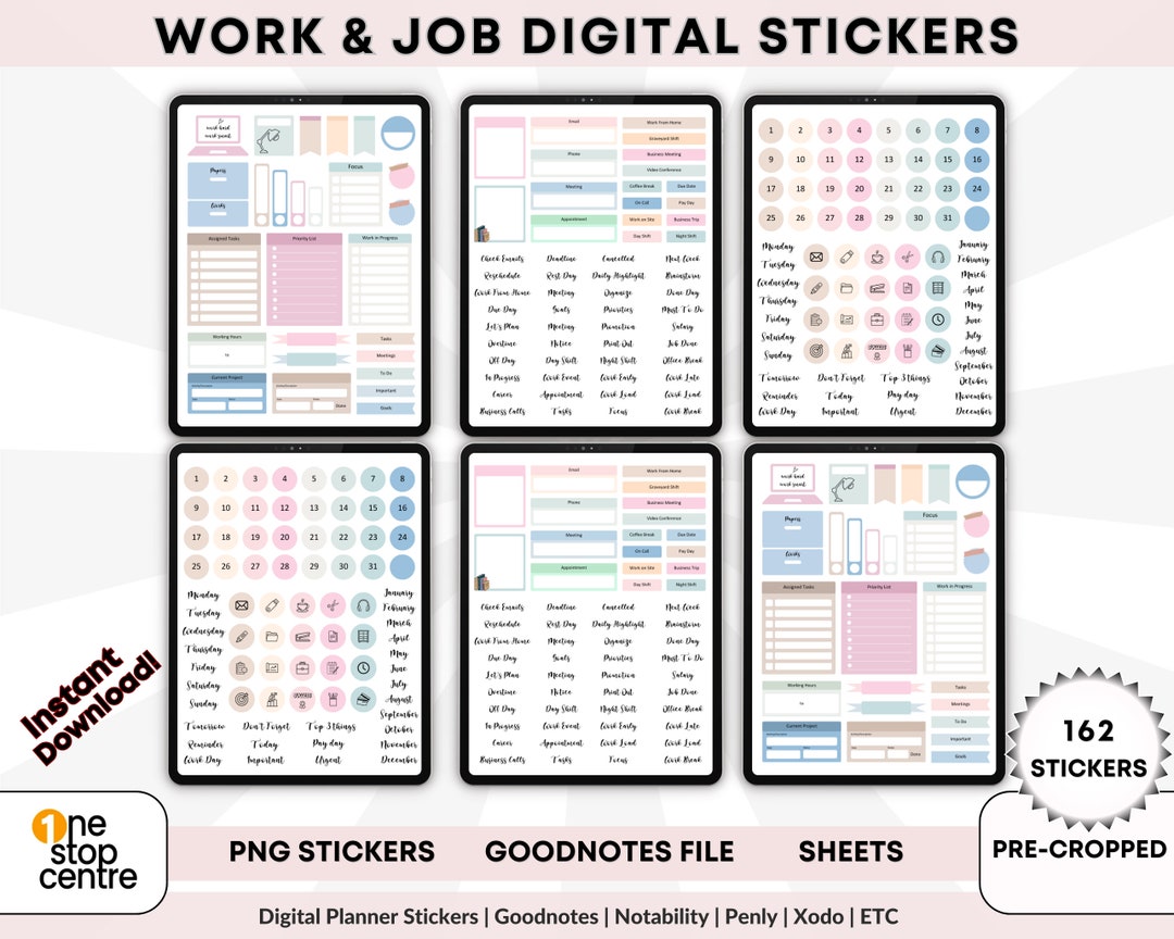 Work and Job Planning Digital Stickers Planner Goodnotes for Daily Task ...