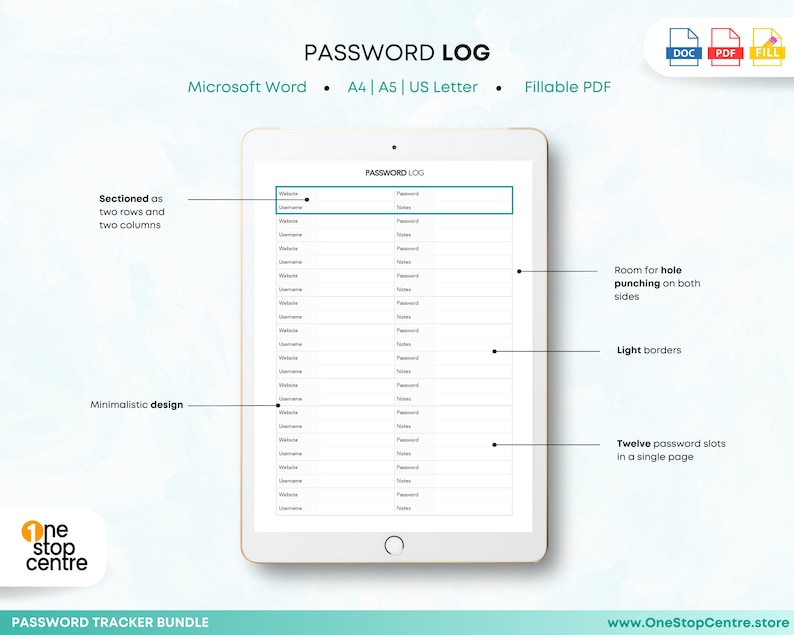 Editable Printable Password Tracker Bundle Template Three Versions, PDF ...