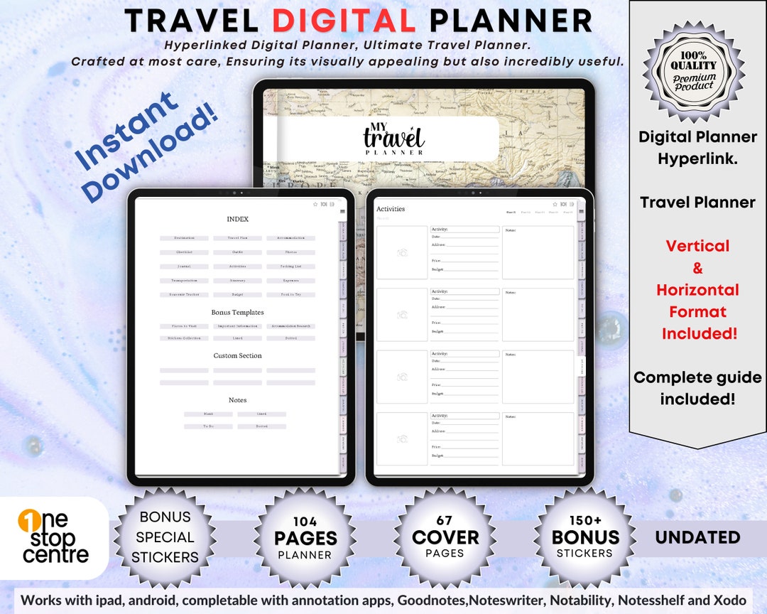 Travelling Journal Digital Goodnotes Planner, Digital Travel Itinerary ...