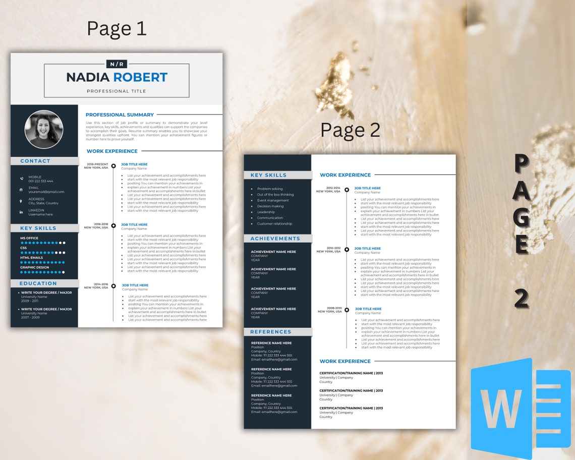 Editable Professional Resume Template for Word, Modern CV Template With ...