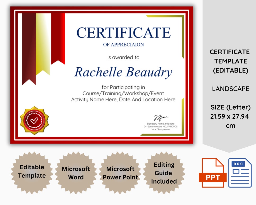 Editable Certificate of Appreciation Templates, Professional Award ...