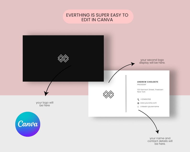 Editable Business Card Template Canva Template Business Card - Etsy