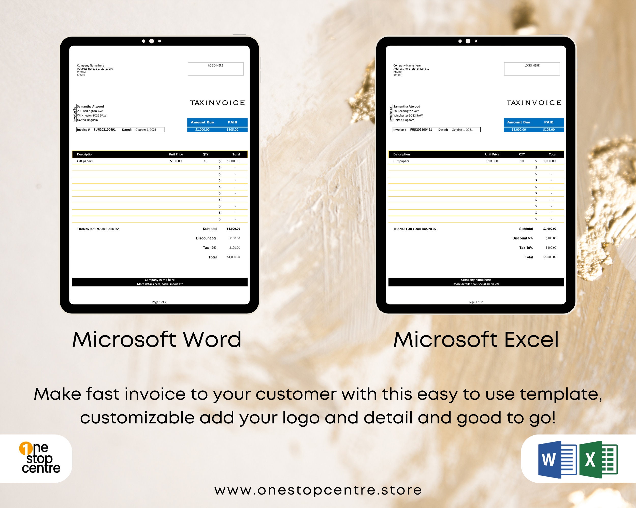 Editable Excel Spreadsheet Tax Invoice Template, Small Business ...