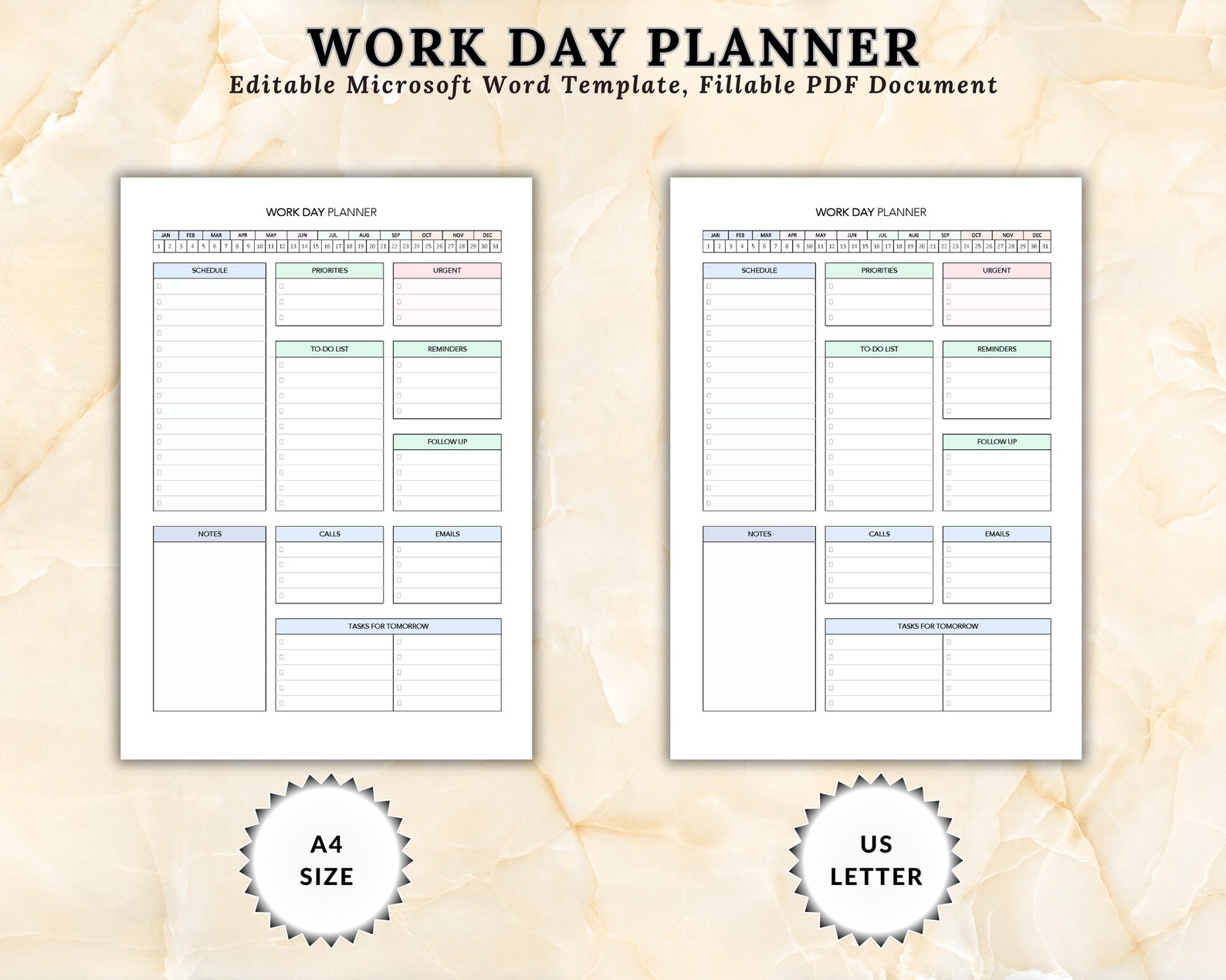 Editable Work Planner Template, Work Day Organizer, Printable Daily ...