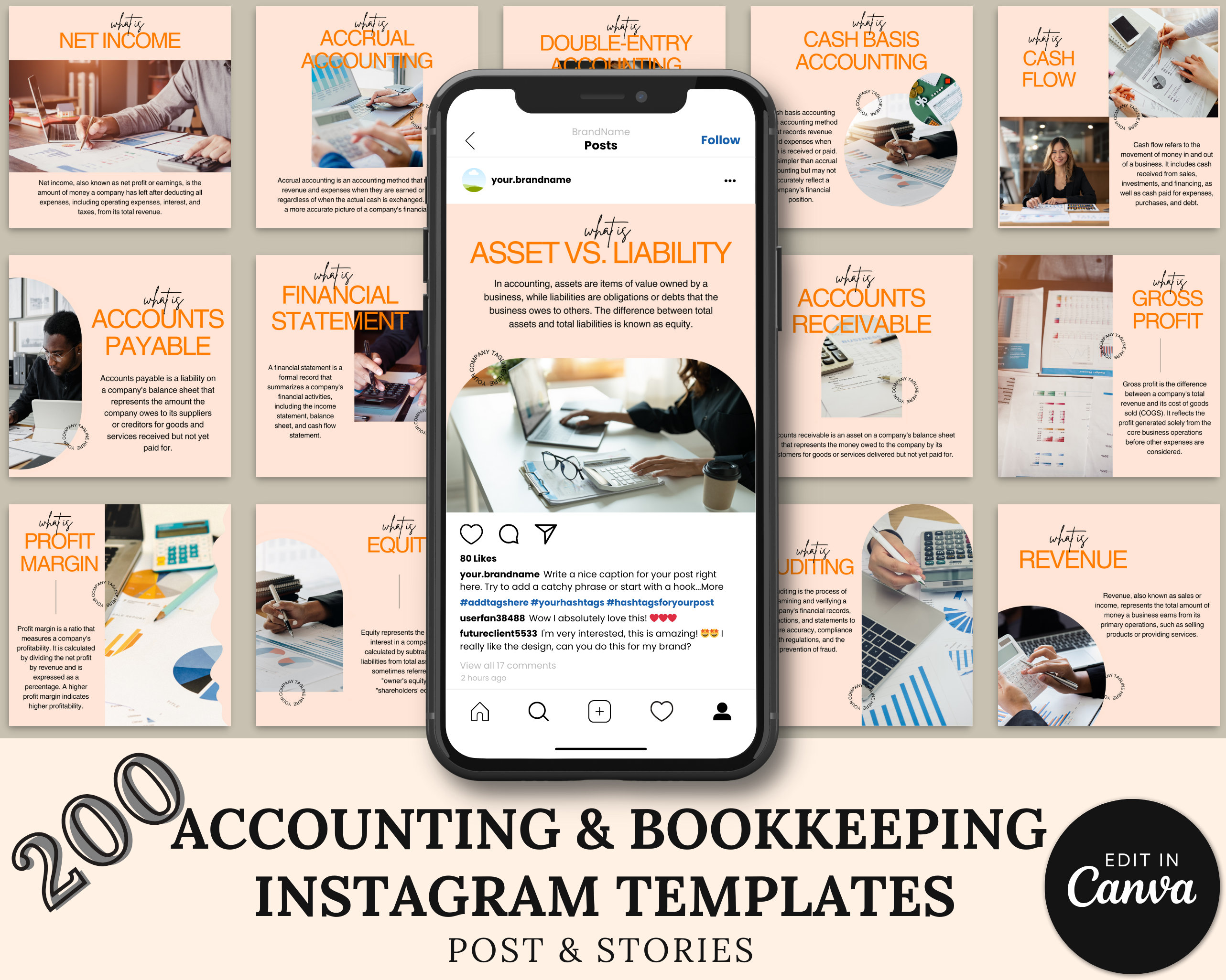 Accounting Instagram Templates: 200+ Social Media Posts (canva Editable ...