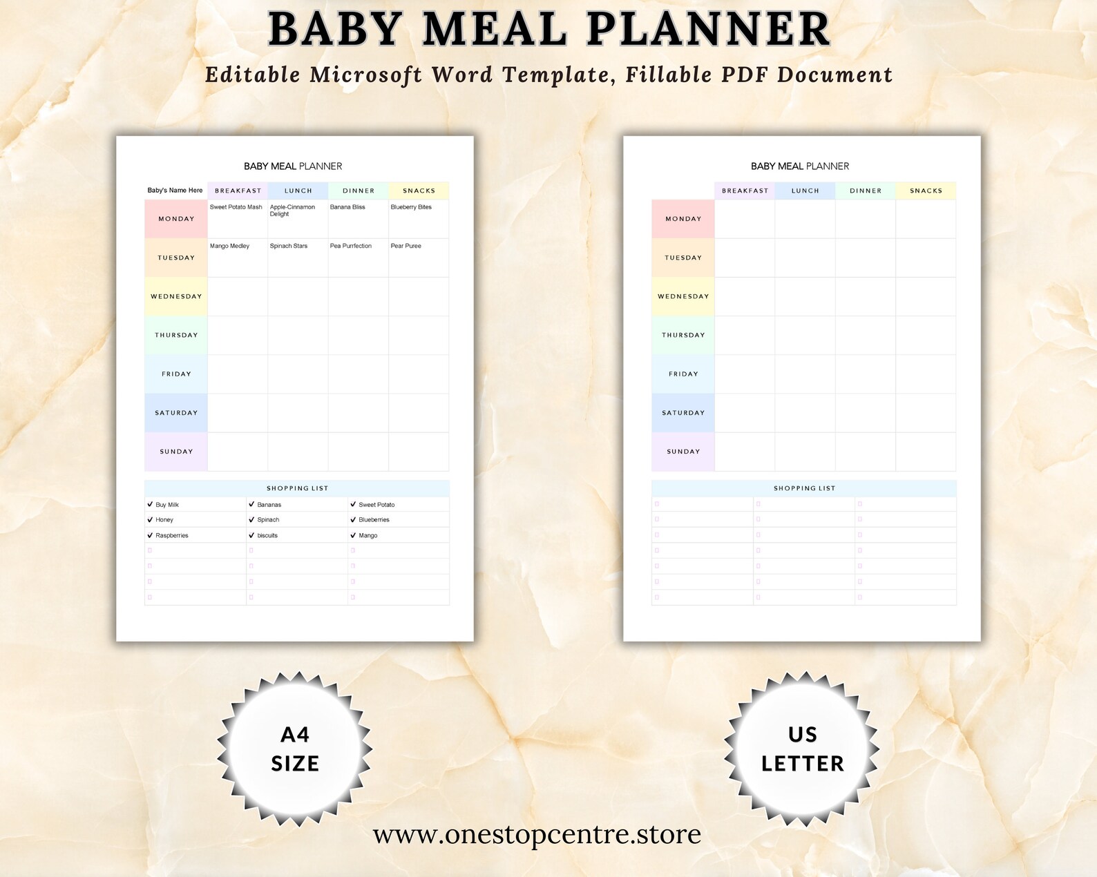 Baby Weekly Meal Planner Template: Editable Shopping List (PDF, Word ...