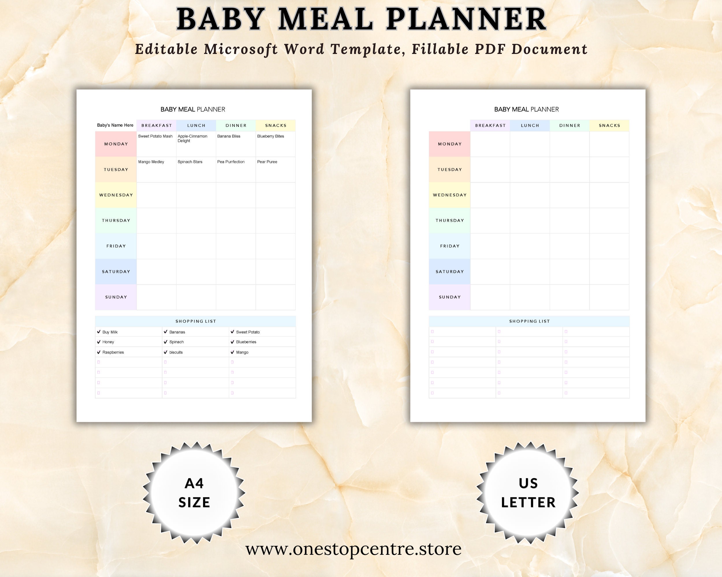 Baby Weekly Meal Planner Templates, Editable Baby Daily Template ...