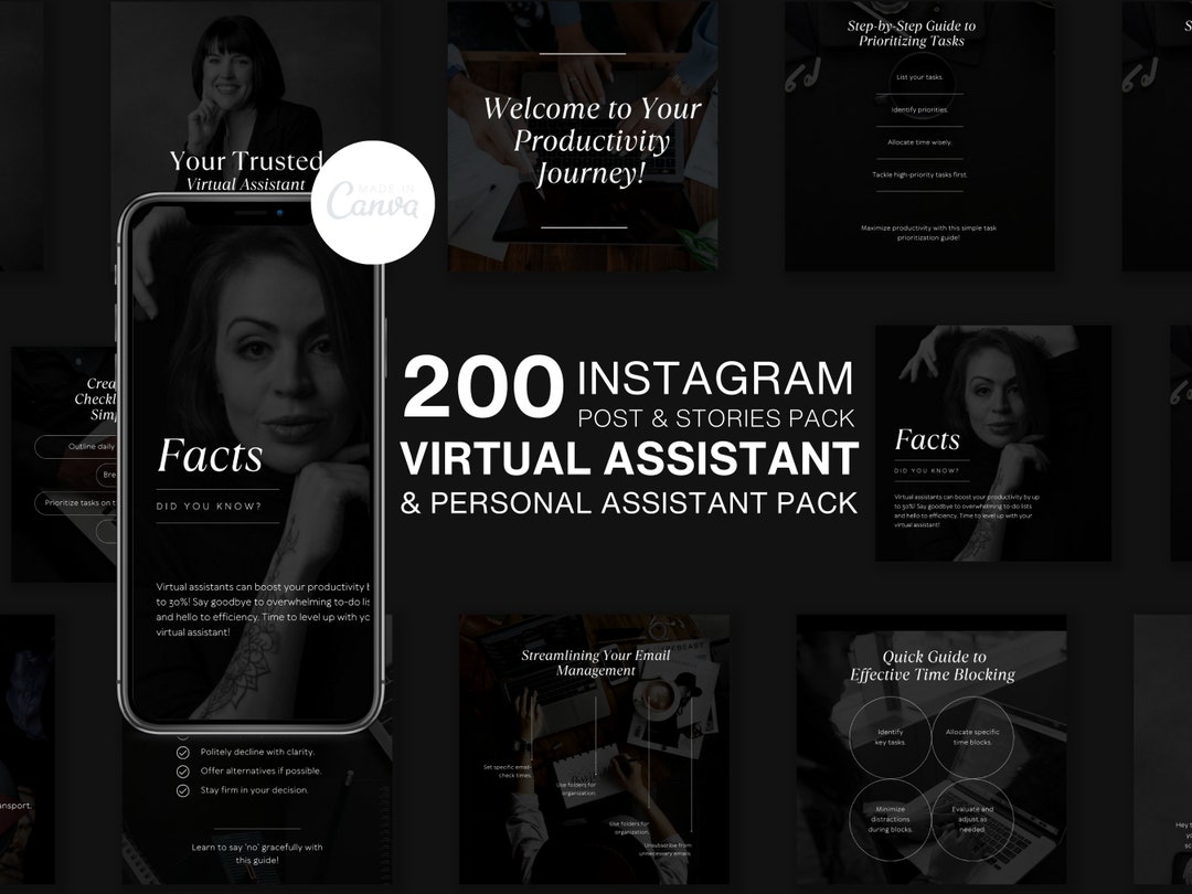 Dark Theme Instagram Virtual Assistant Social Media Templates ...