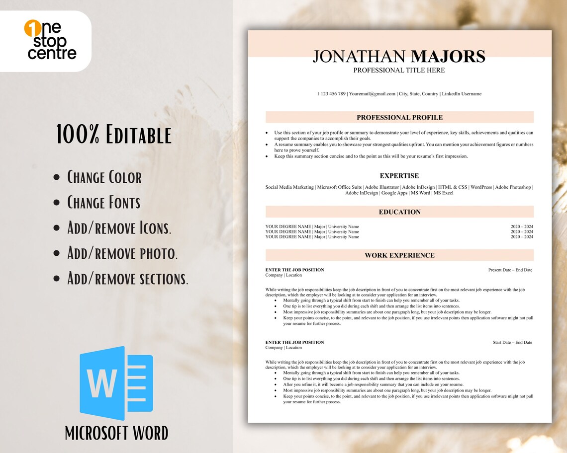 Modern ATS Resume Cv Template for Word, CV Template Clean, Professional ...
