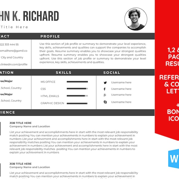 Free Resume Template - Etsy