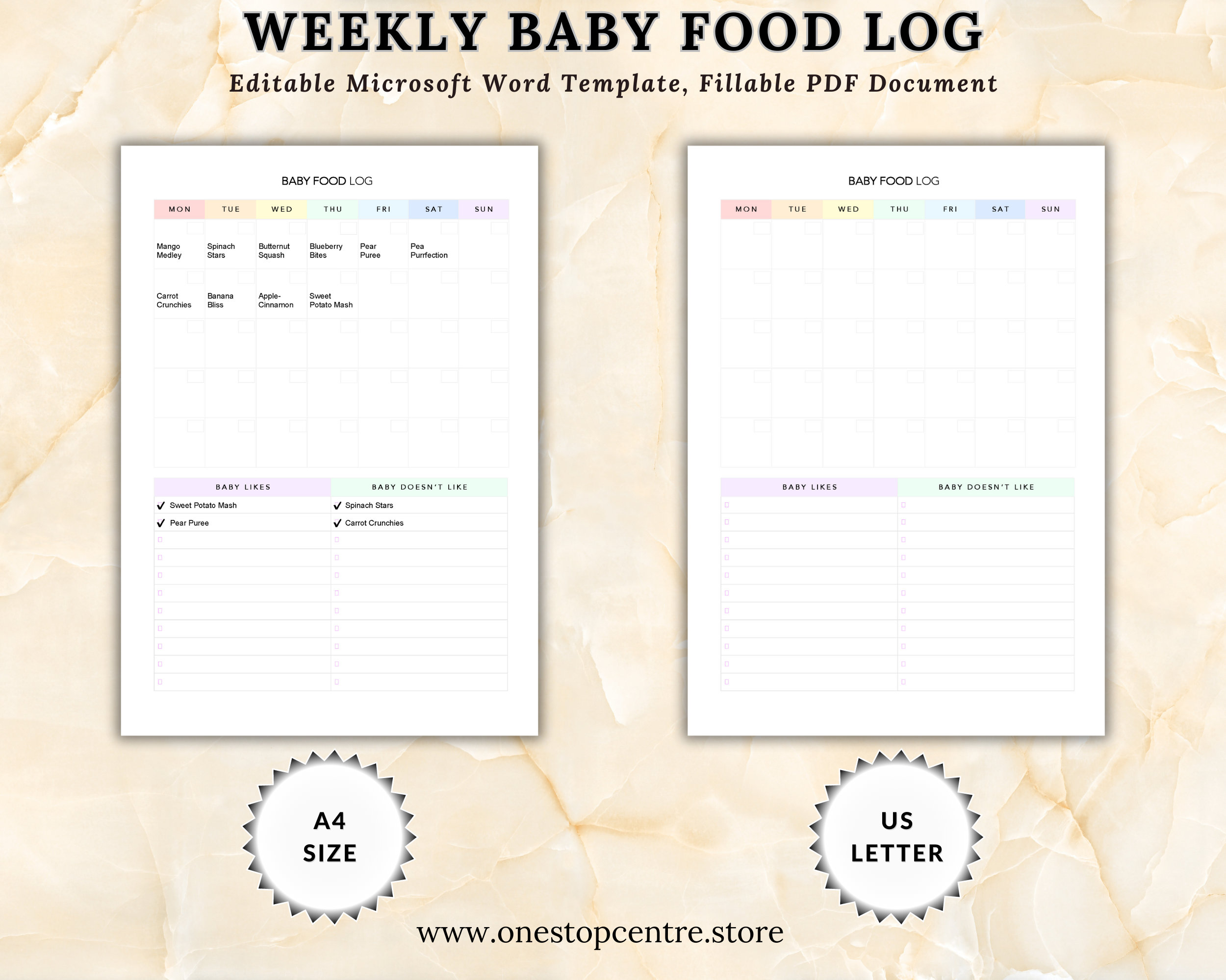 Editable Baby Food Log Templates, Child Food Likes and Dislikes ...
