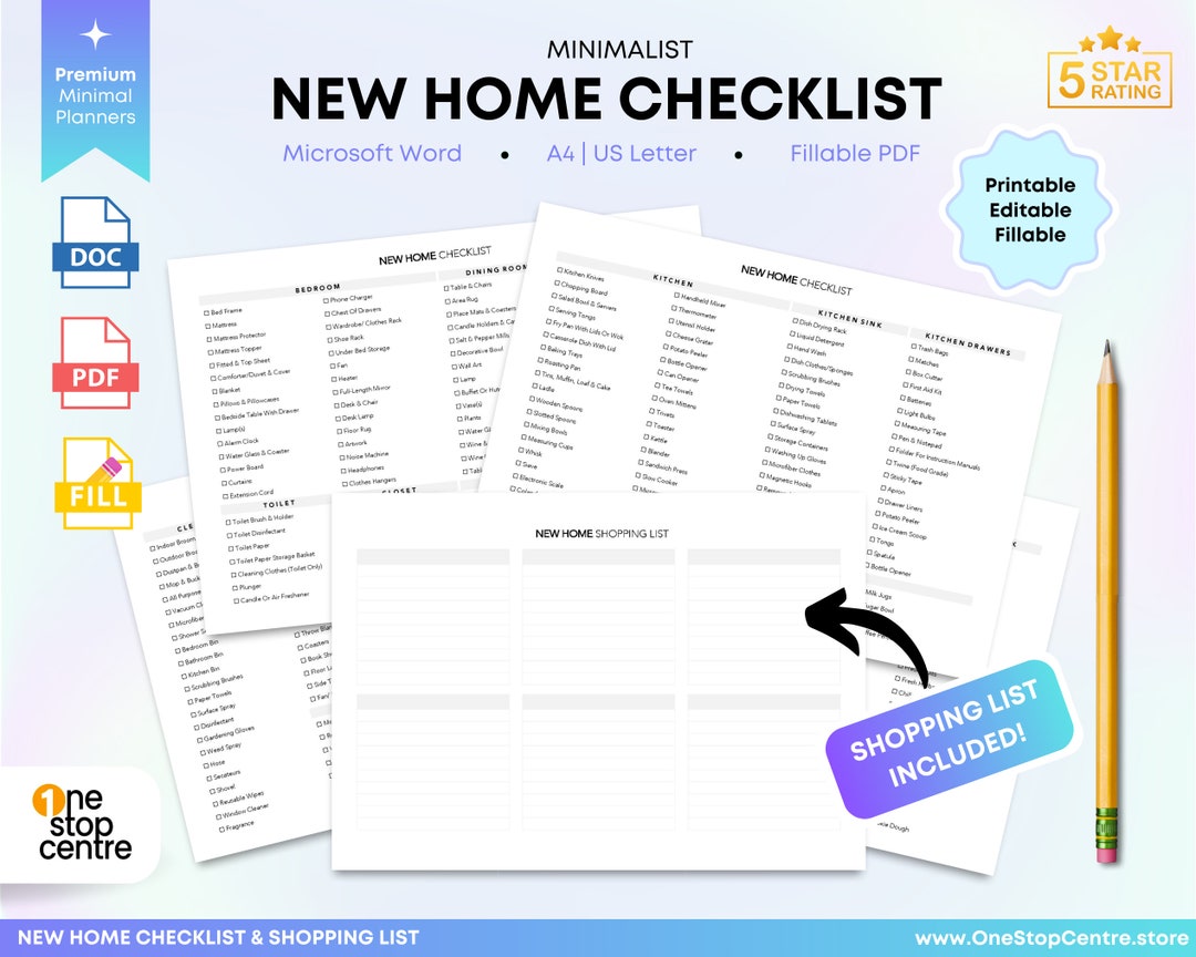 Editable New Home Printable Checklist Template, Household Essentials ...