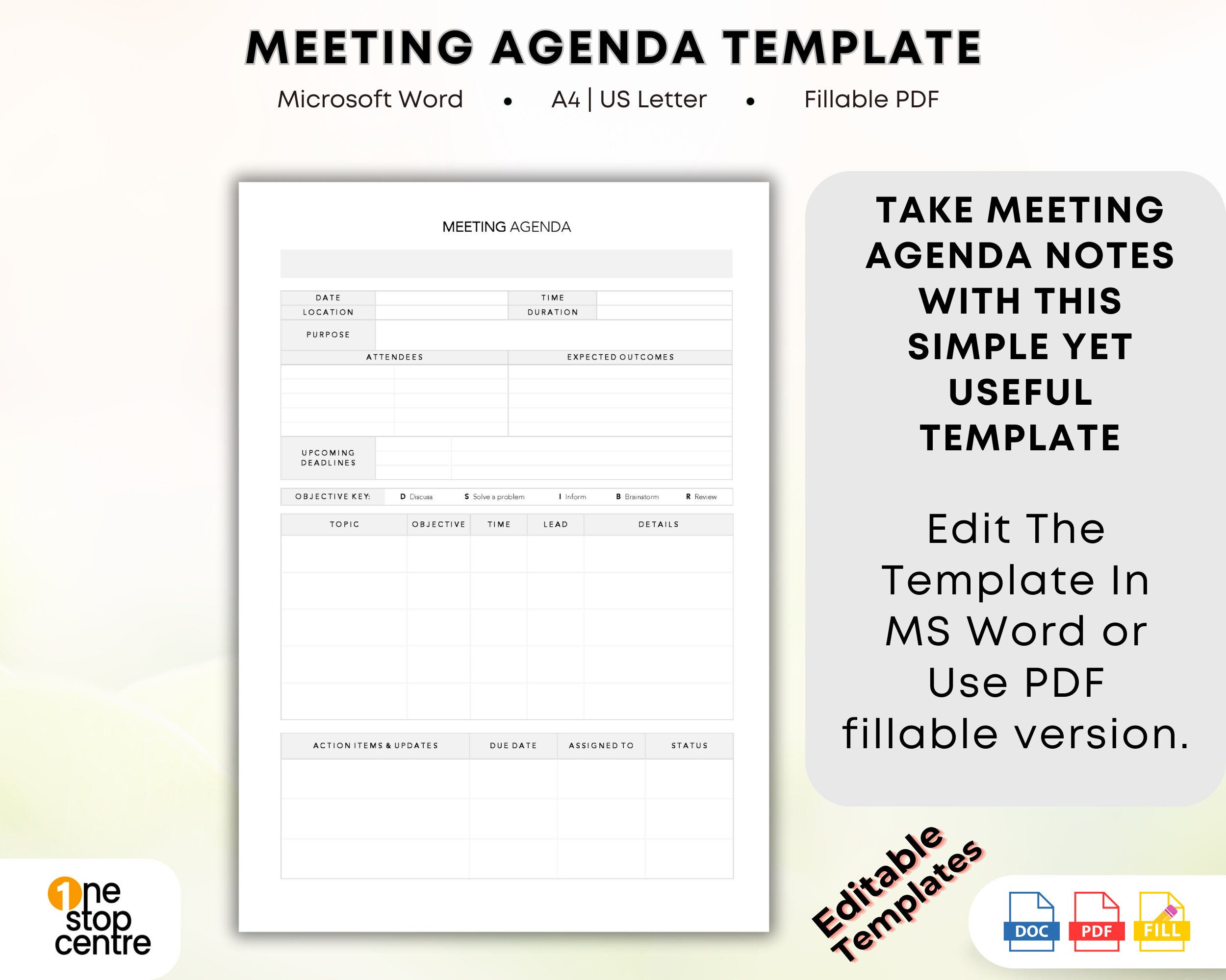 Editable Work Meeting Notes Agenda Templates, Printable Meeting ...