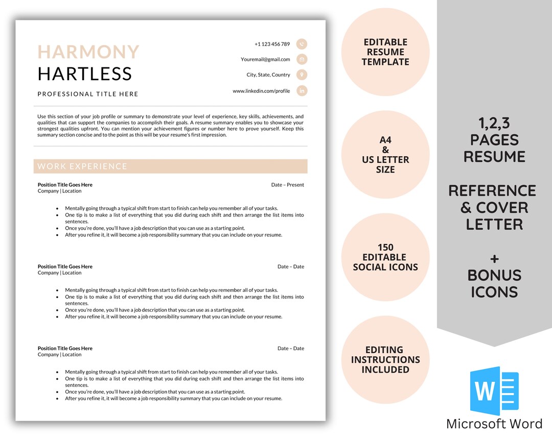 Clean Resume Template Word, CV Template, Minimalist Editable Resume ...