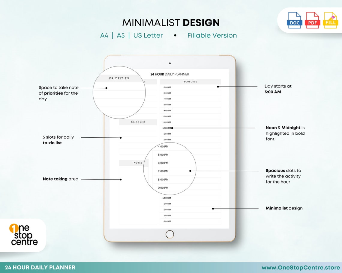 Editable Daily Planner Printable Templates, 24 Hour Daily Digital ...