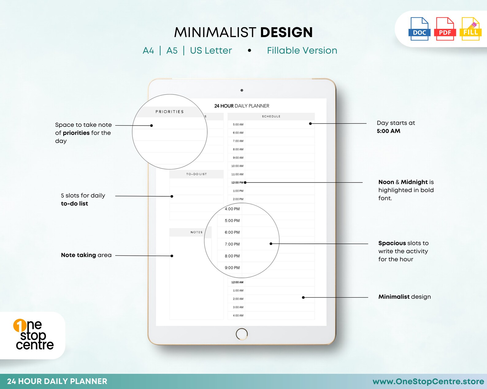 Editable Daily Planner Printable Templates, 24 Hour Daily Digital ...
