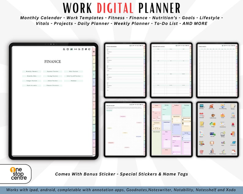 Work Productivity Digital Planner Goodnotes Template, iPad Day to ...