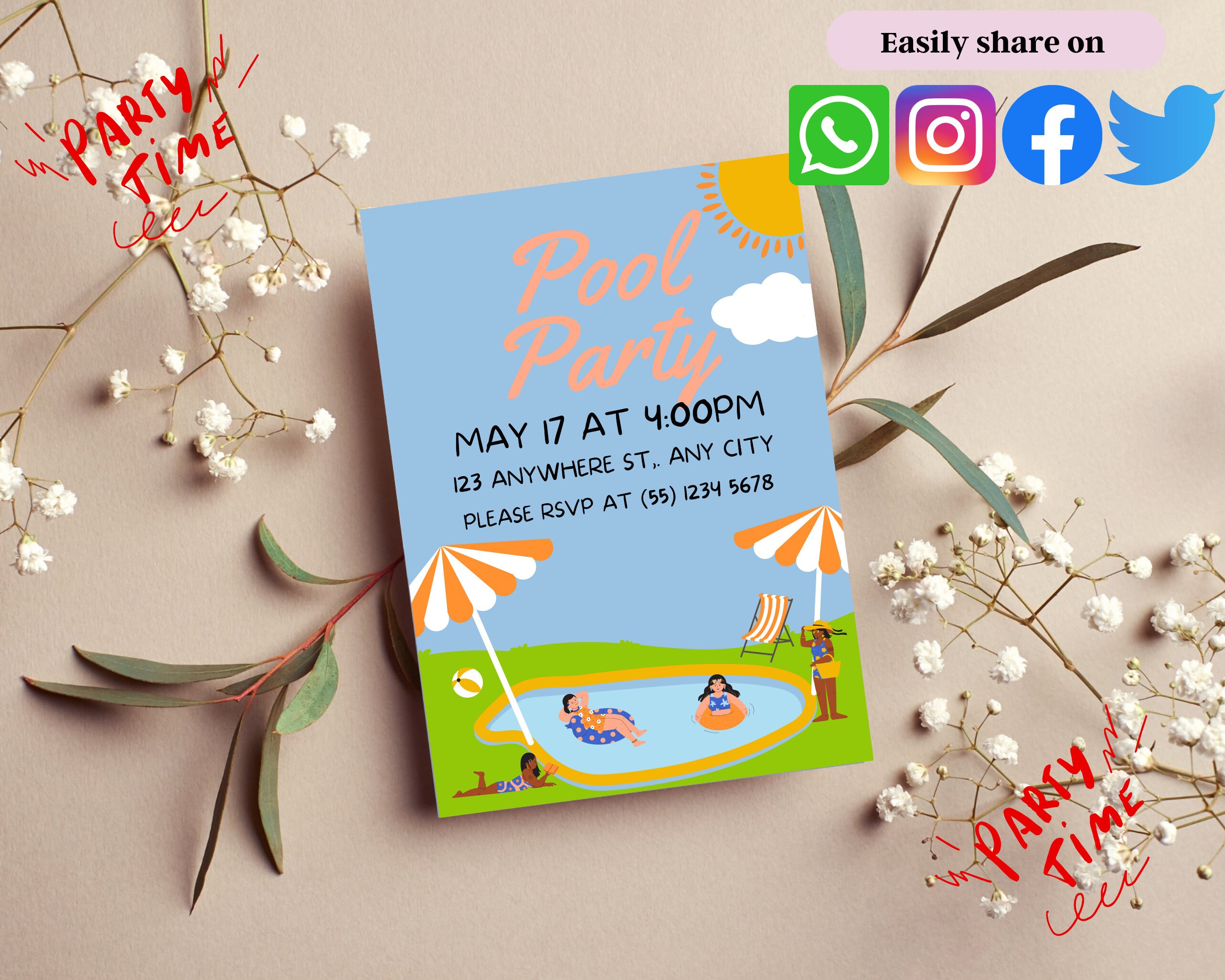 Adult Pool Party Invitation: Editable Digital Template - Etsy