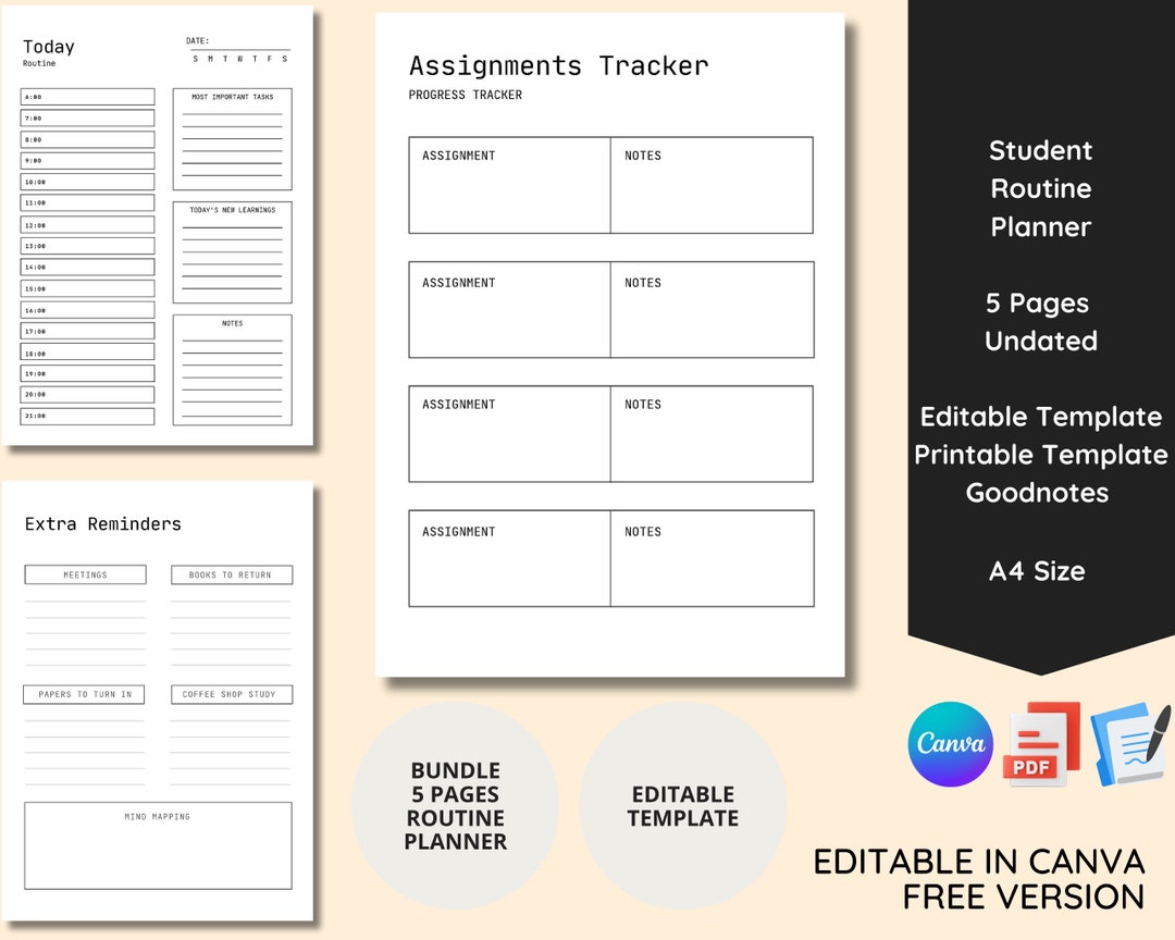 Student Planner Template, Digital Goodnotes Planner, Printable Editable ...