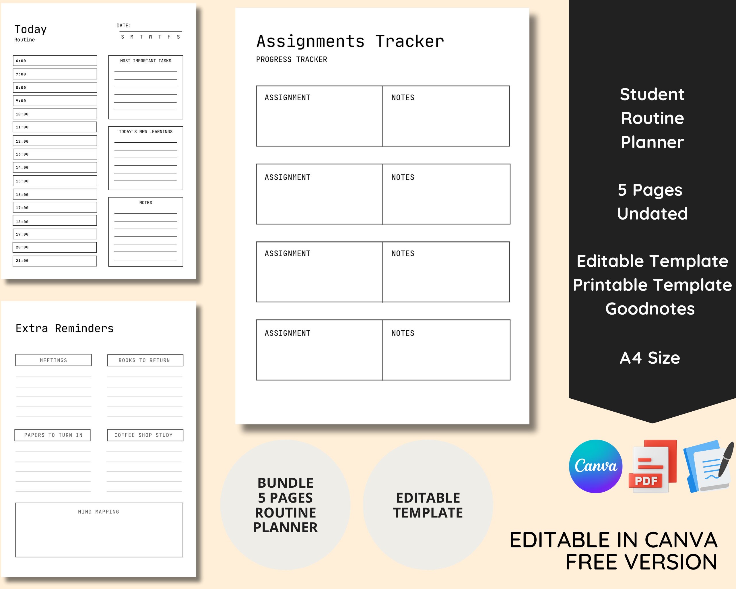 Student Planner Template, Digital Goodnotes Planner, Printable Editable ...