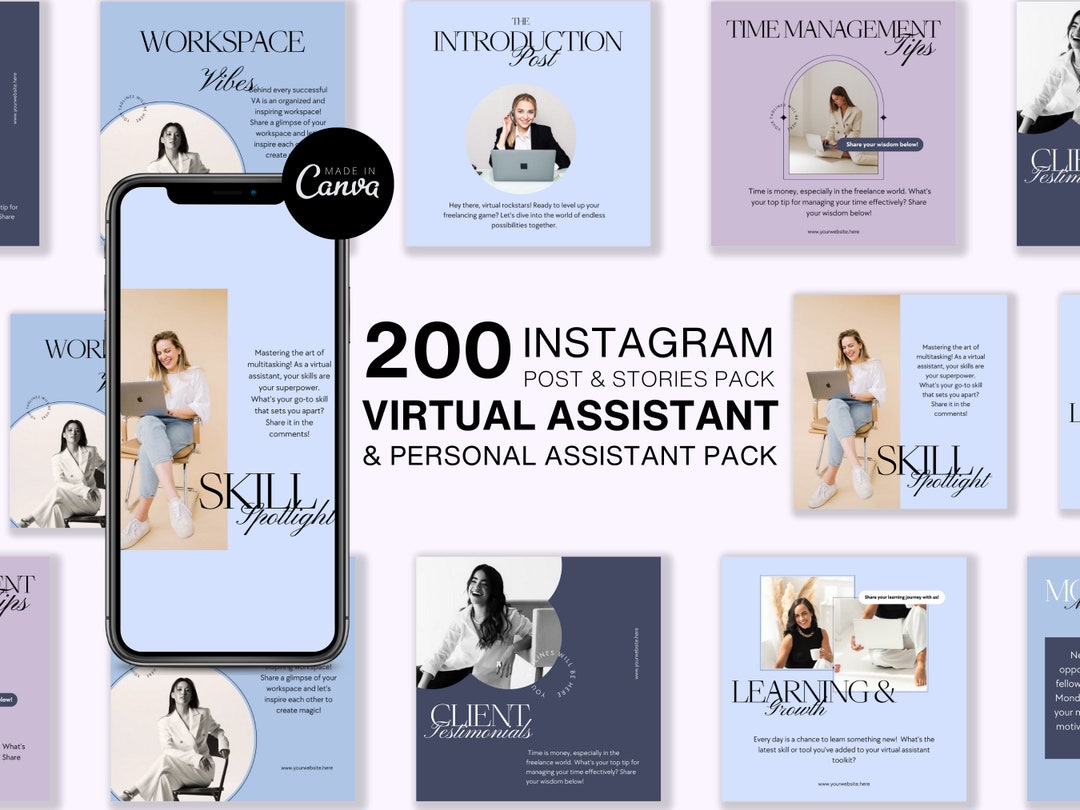 Virtual Assistant Instagram Templates: 200 Canva Posts & Stories ...