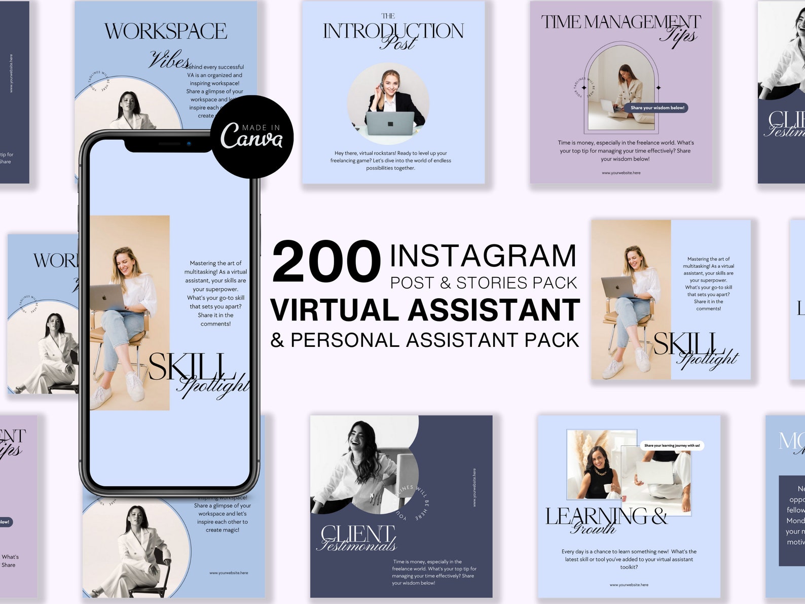 Virtual Assistant Instagram Templates: 200 Canva Posts & Stories ...