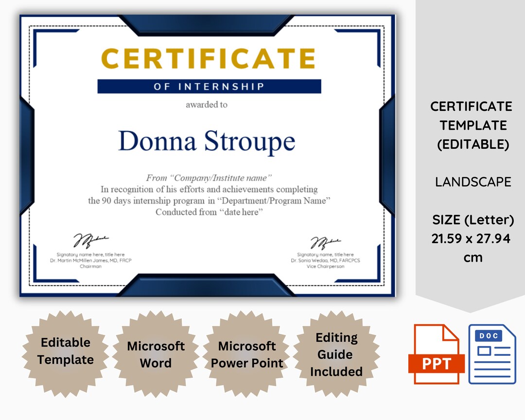 Internship Editable Certificate Templates, Professional Certificates ...