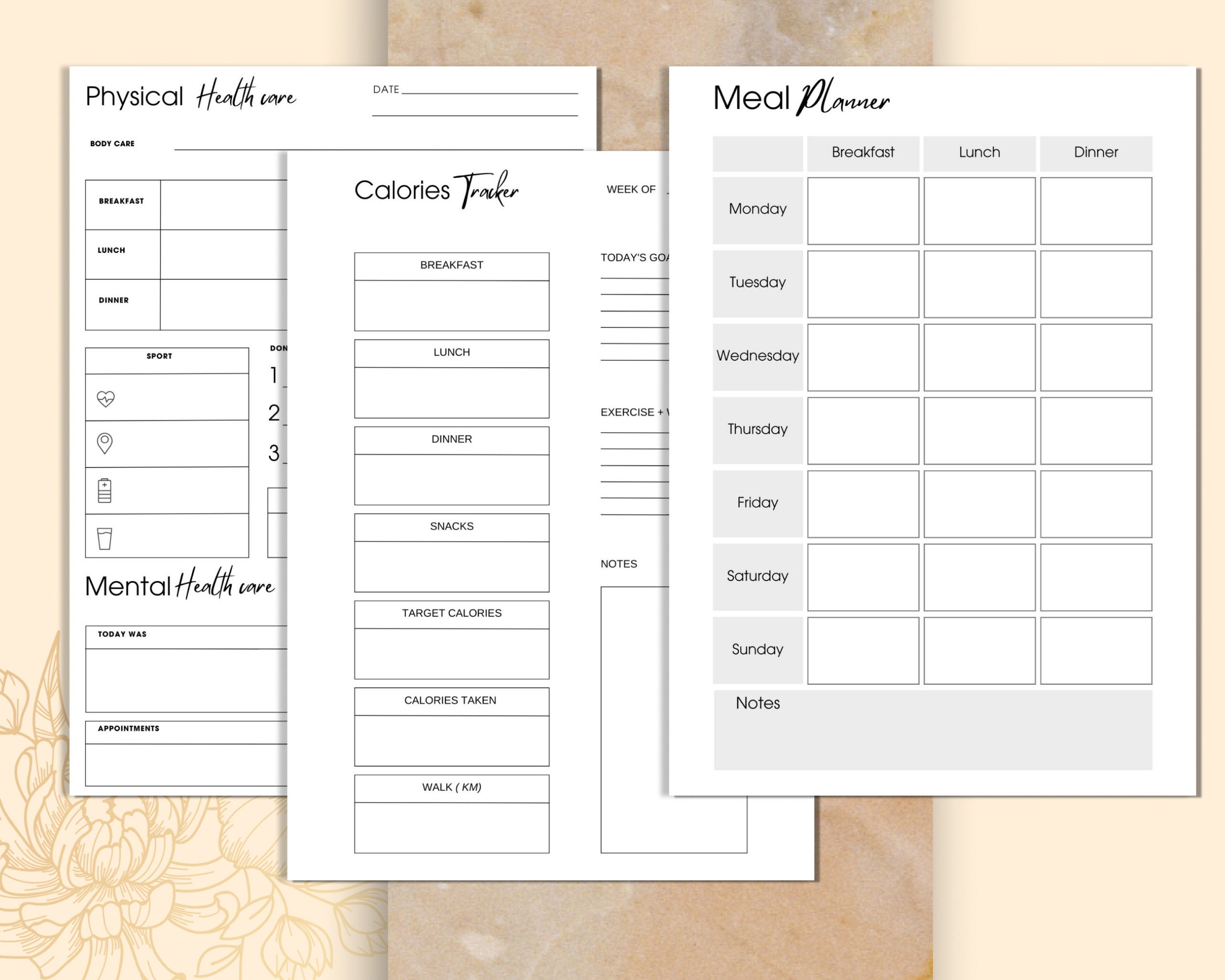 Editable Printable Template, Health Planner Bundle, Meal Planner ...