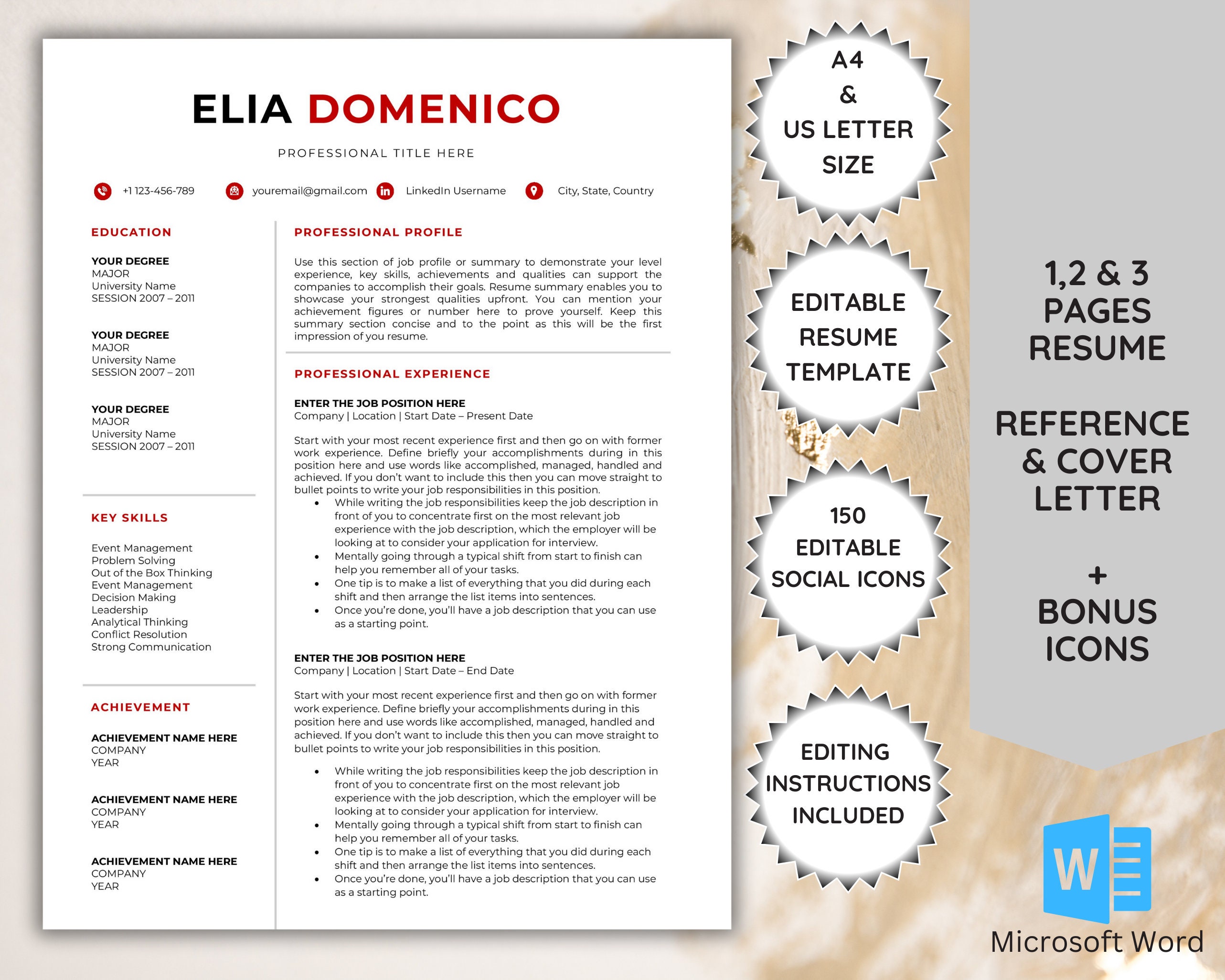 ATS Resume Template for Word Resume Modern Templates CV - Etsy