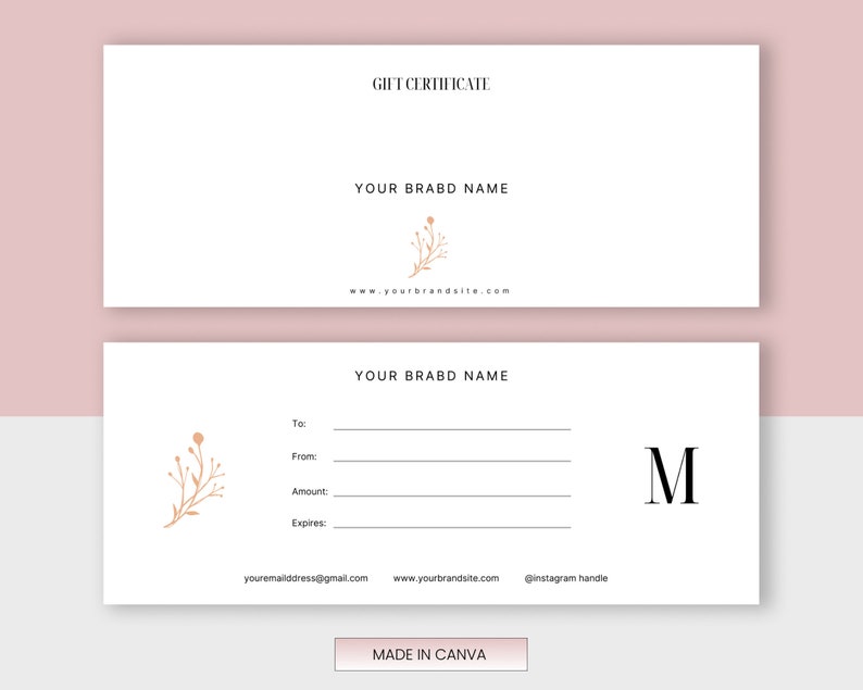 Minimalist Gift Certificate Template: Editable DIY Gift Card (canva) - Etsy