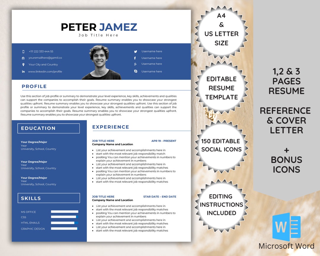 Minimal Creative Resume Template With Photo for Word, Professional CV ...