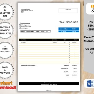 Editable Excel Spreadsheet Tax Invoice Template, Small Business Automated Invoice Excel ...