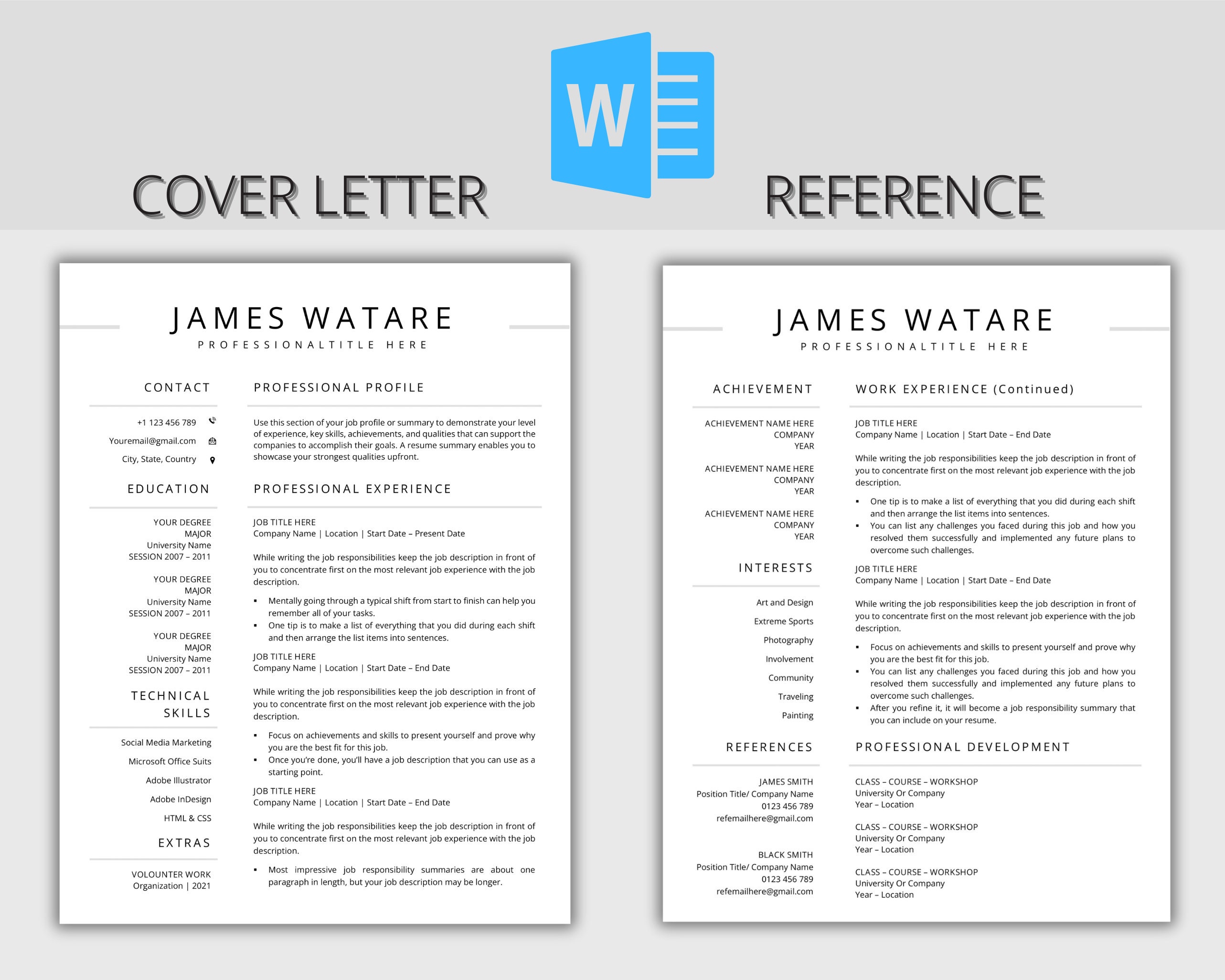 Minimalist Resume Template Word CV Template Clean - Etsy