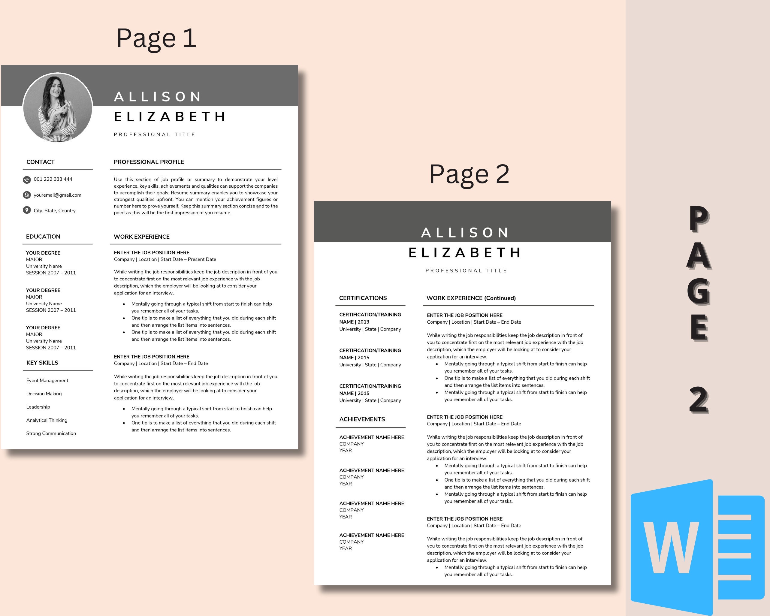 Resume Template With Photo, Professional Resume Template Word, Clean CV ...