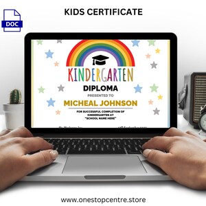 Rainbow Star Kindergarten Diploma Template (editable) - Etsy