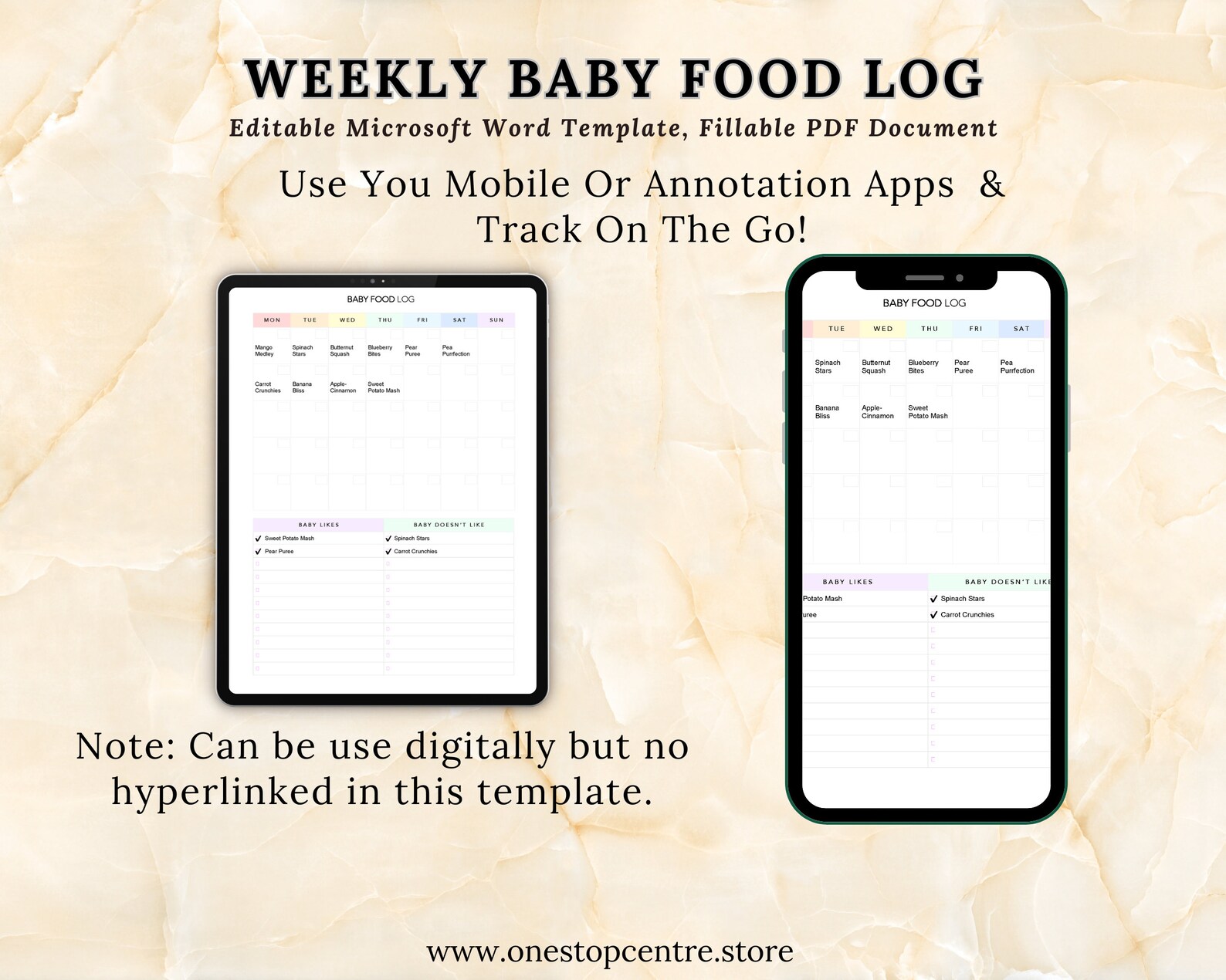 Baby Food Log Template: Weekly Tracker, Likes & Dislikes (PDF Fillable ...
