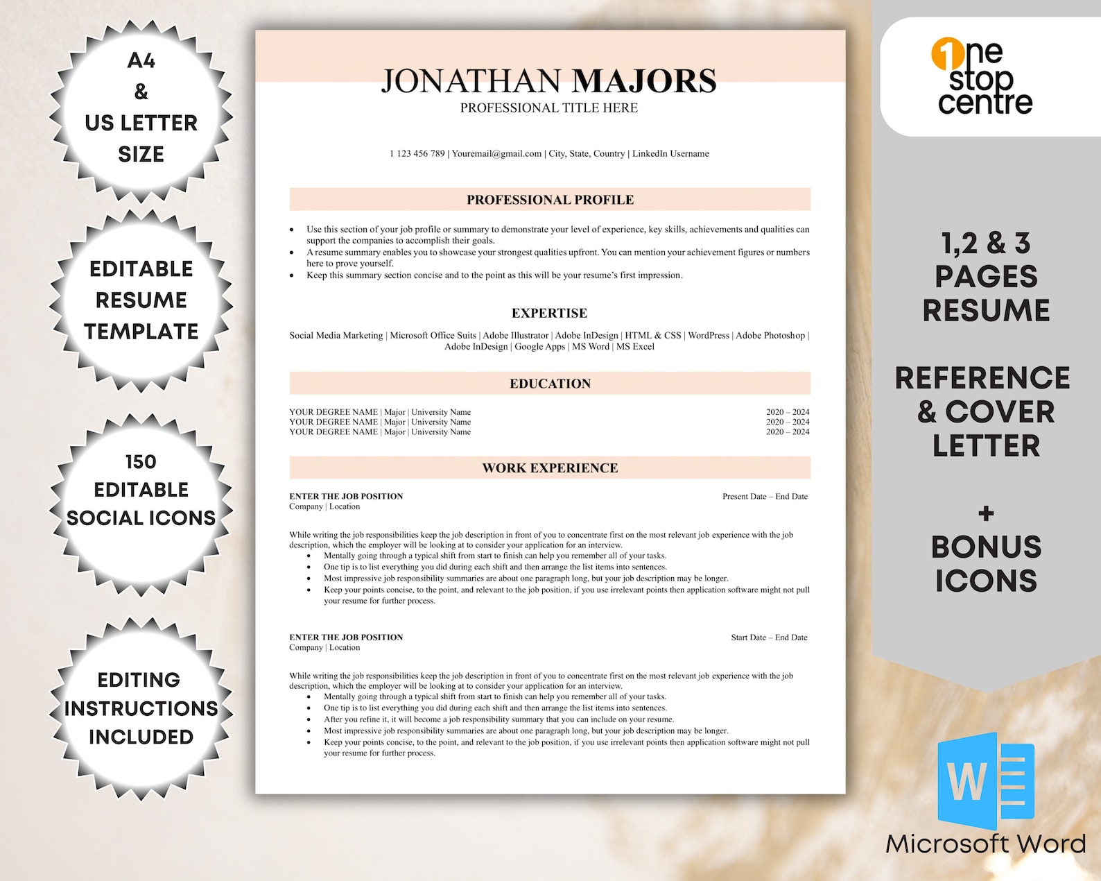 Modern ATS Resume Cv Template for Word, CV Template Clean, Professional ...