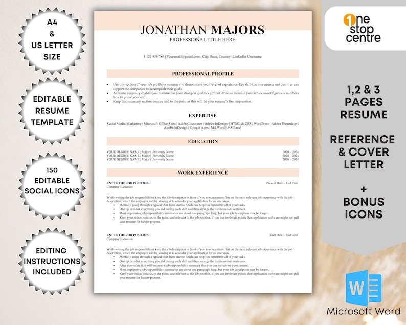 Modern ATS Resume Cv Template for Word, CV Template Clean, Professional ...