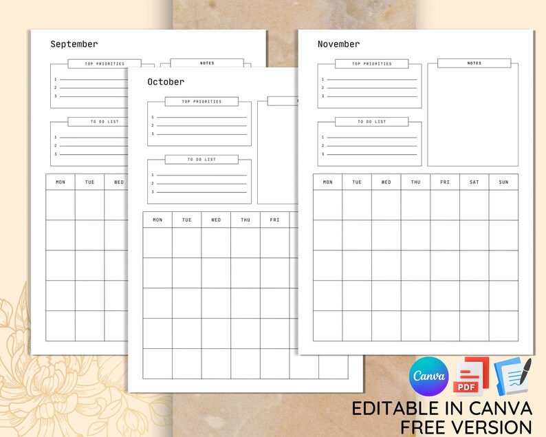 Editable Printable Planner Monthly Undated Planner Student - Etsy