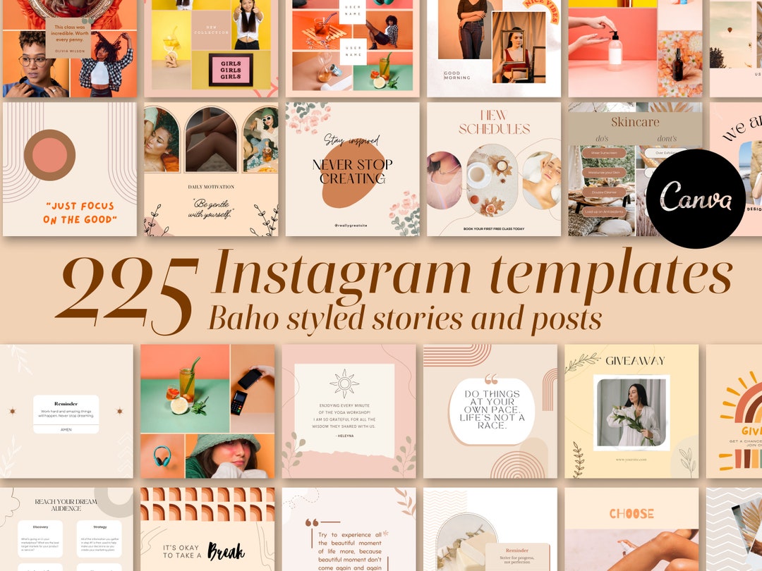 Social Media Templates, Boho Theme Instagram Stories Template, Facebook ...