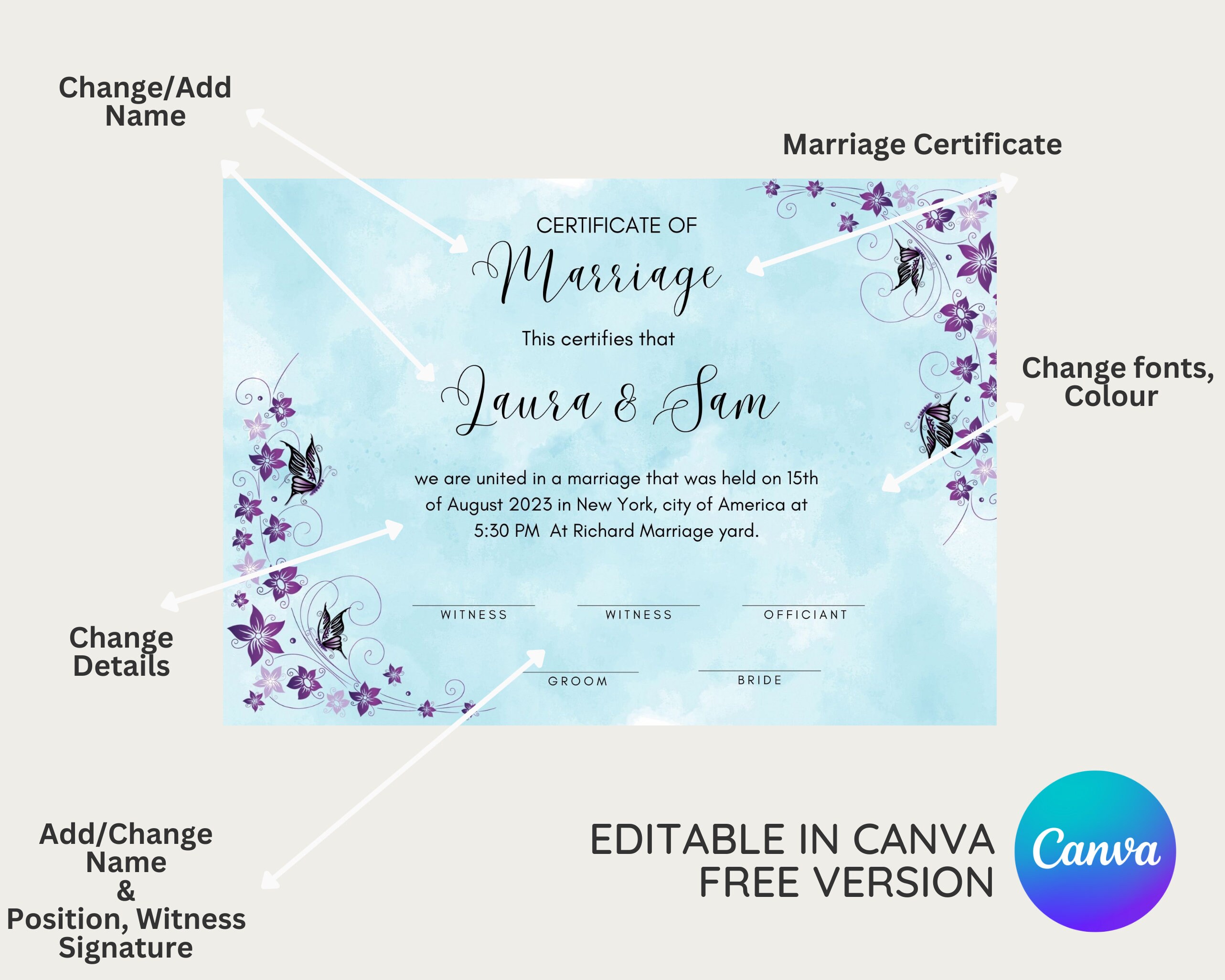 Editable Marriage Certificate Template, Personalize Wedding Memories ...