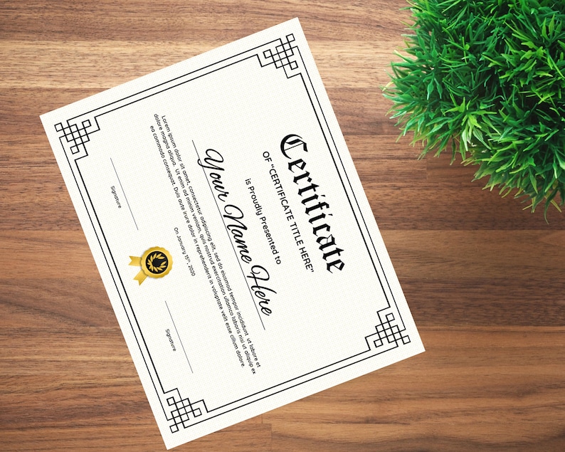 Elegant Certificate Template: Editable Award, Achievement (MS Word ...