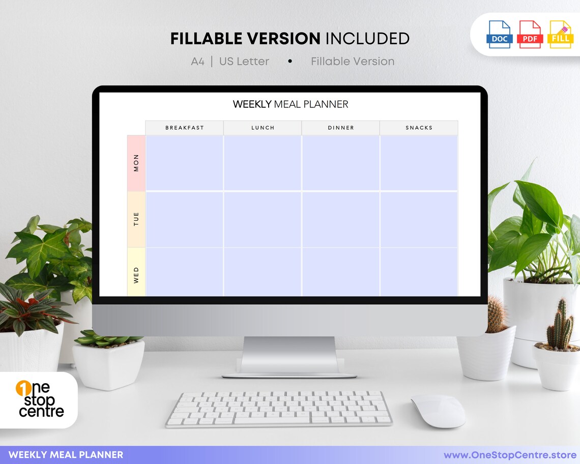 Weekly Meal Planner Editable Word Template, PDF Fillable Planner ...