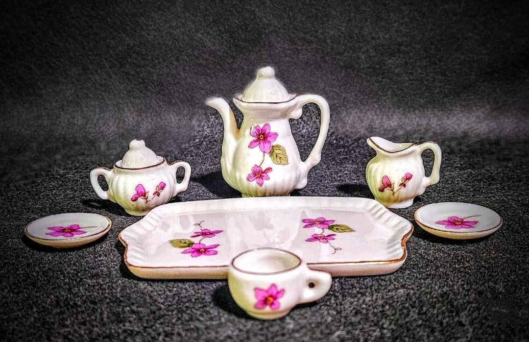 Vintage- Lefton- Purple Violets- 9 Piece Miniature Dollhouse Tea Set - Etsy