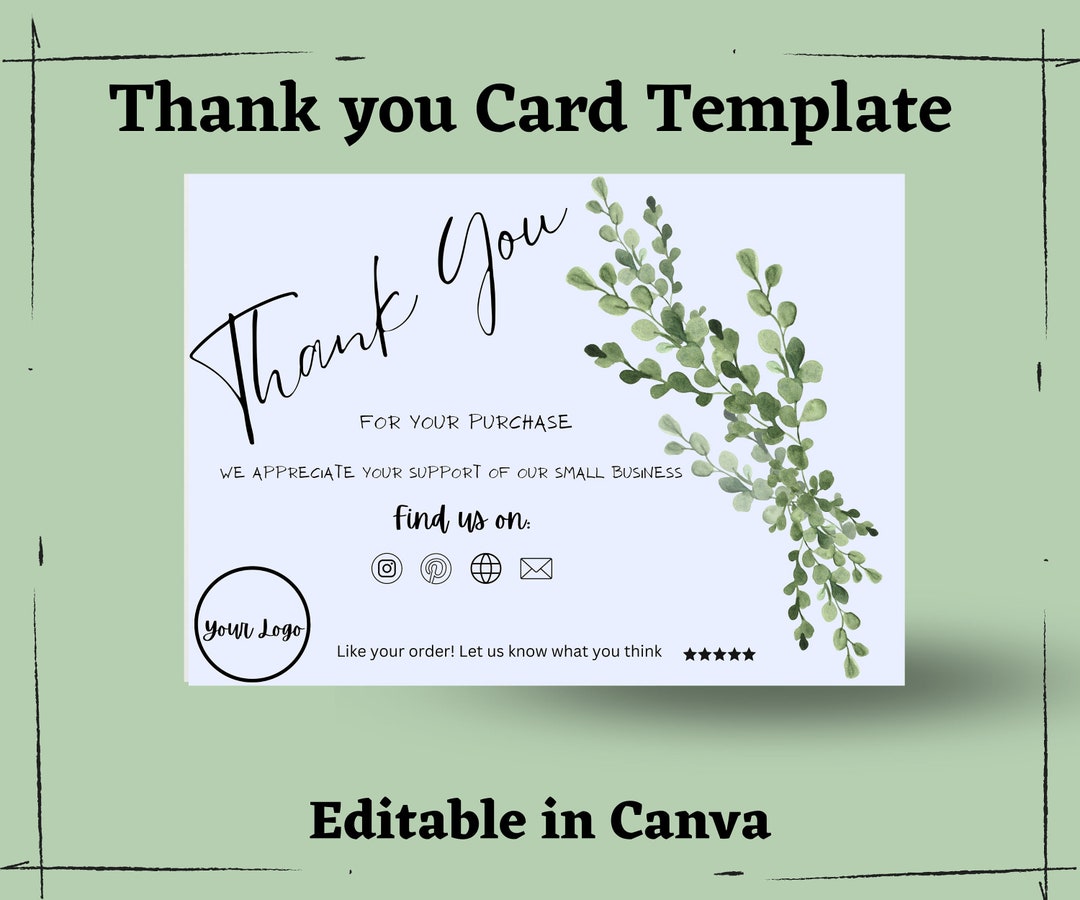 Thank You Card, Editable Thank You Card Template, Printable Thank You ...