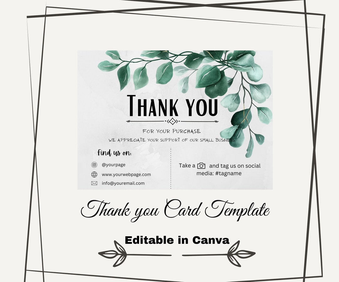 Thank You Card, Editable Thank You Card Template, Printable Thank You ...