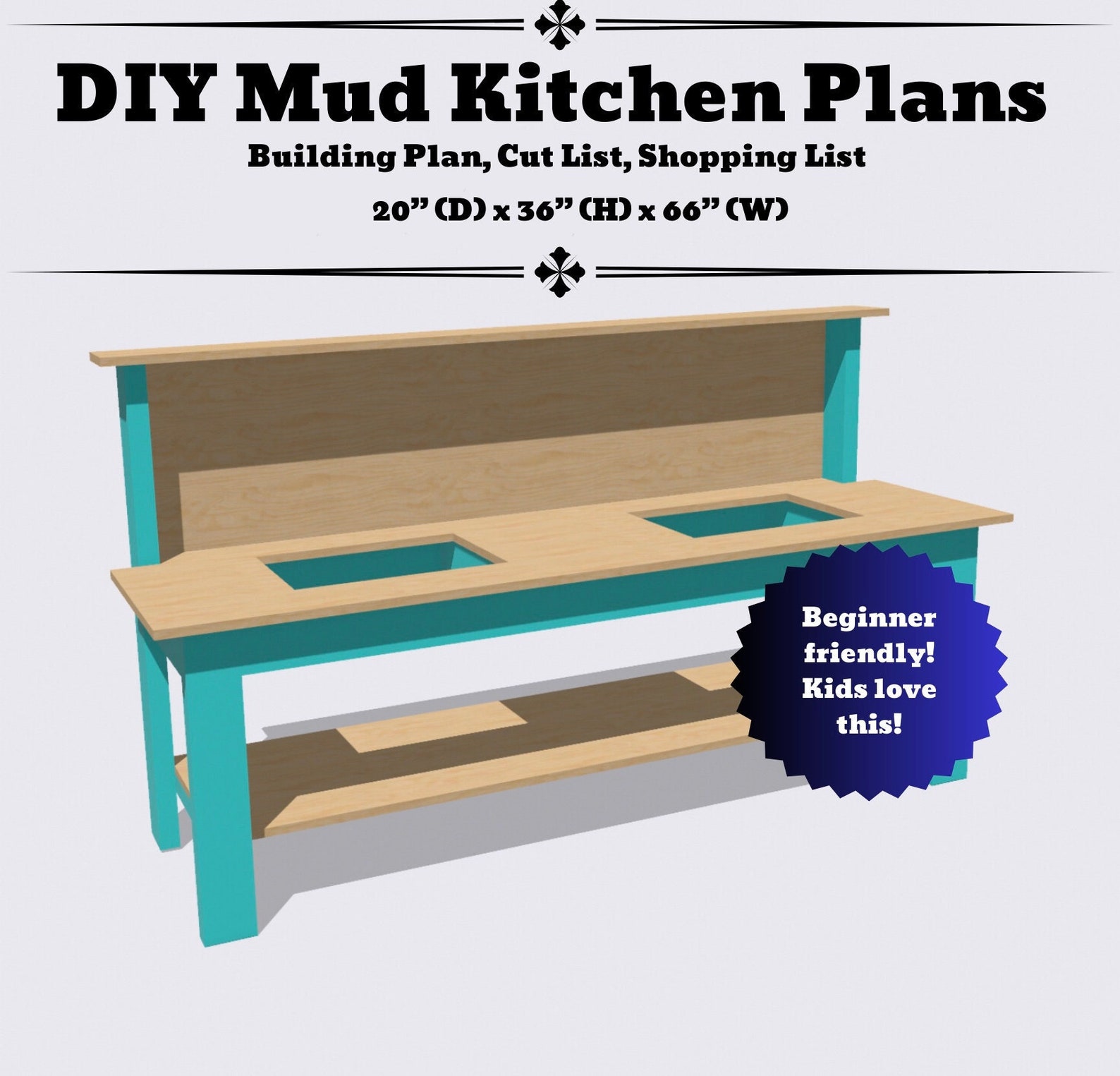 DIY Mud Kitchen Plan: Create an Outdoor Culinary Wonderland (36"x20"x66 ...
