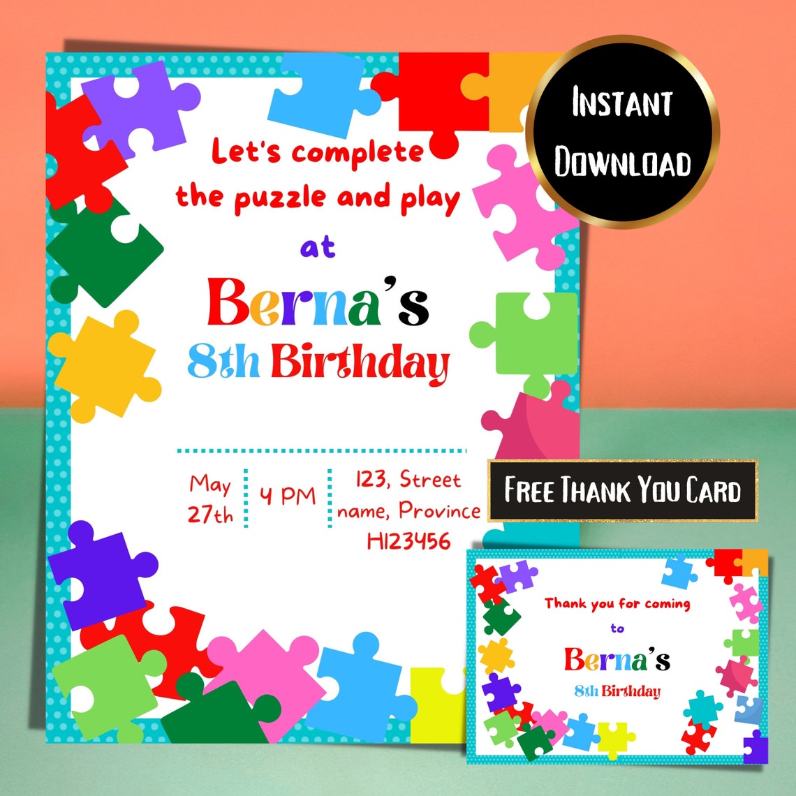 Puzzle Birthday Invitation: Kids Party Template (digital Download) - Etsy