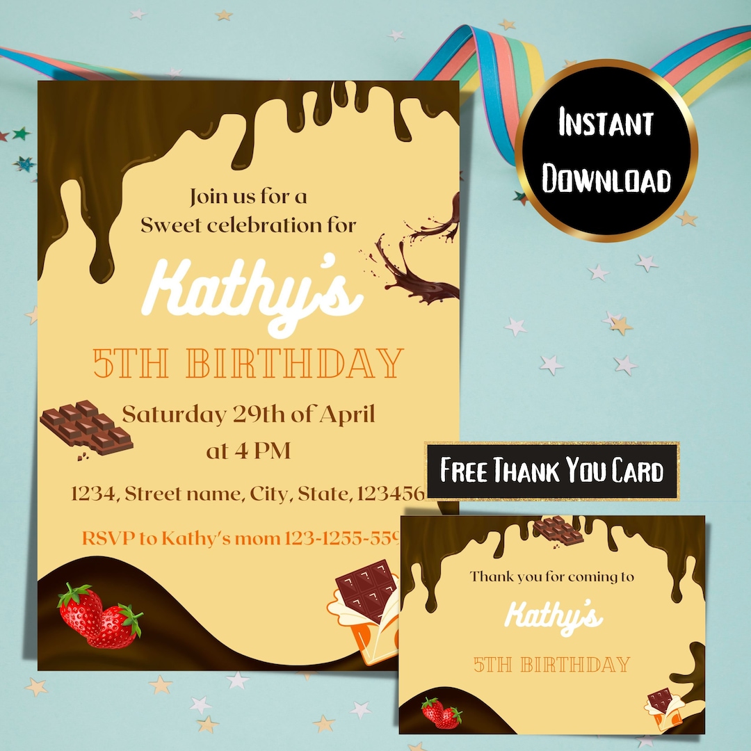 Chocolate Party Invitation, Chocolate Birthday Invitation, Dessert ...