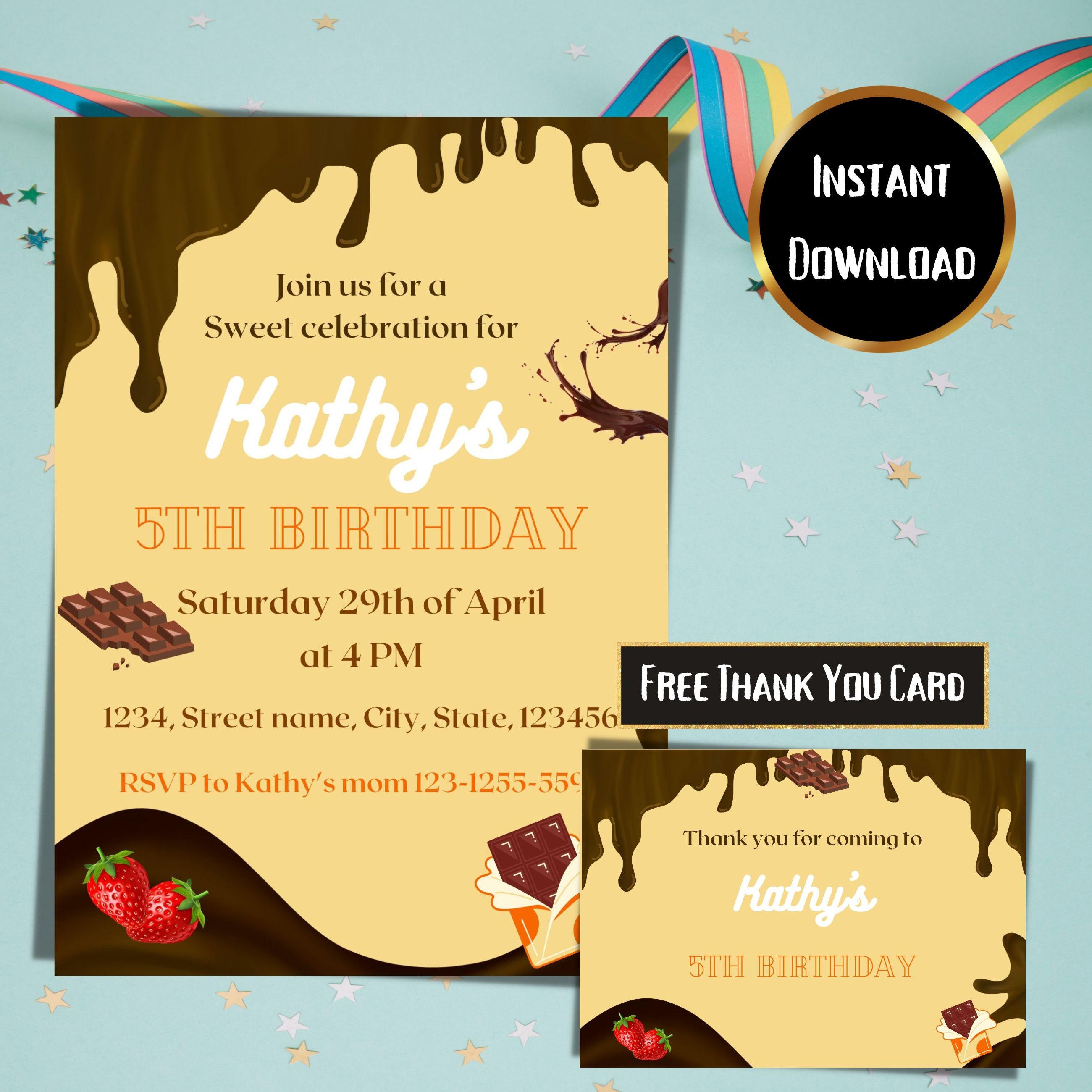 Chocolate Party Invitation, Chocolate Birthday Invitation, Dessert ...